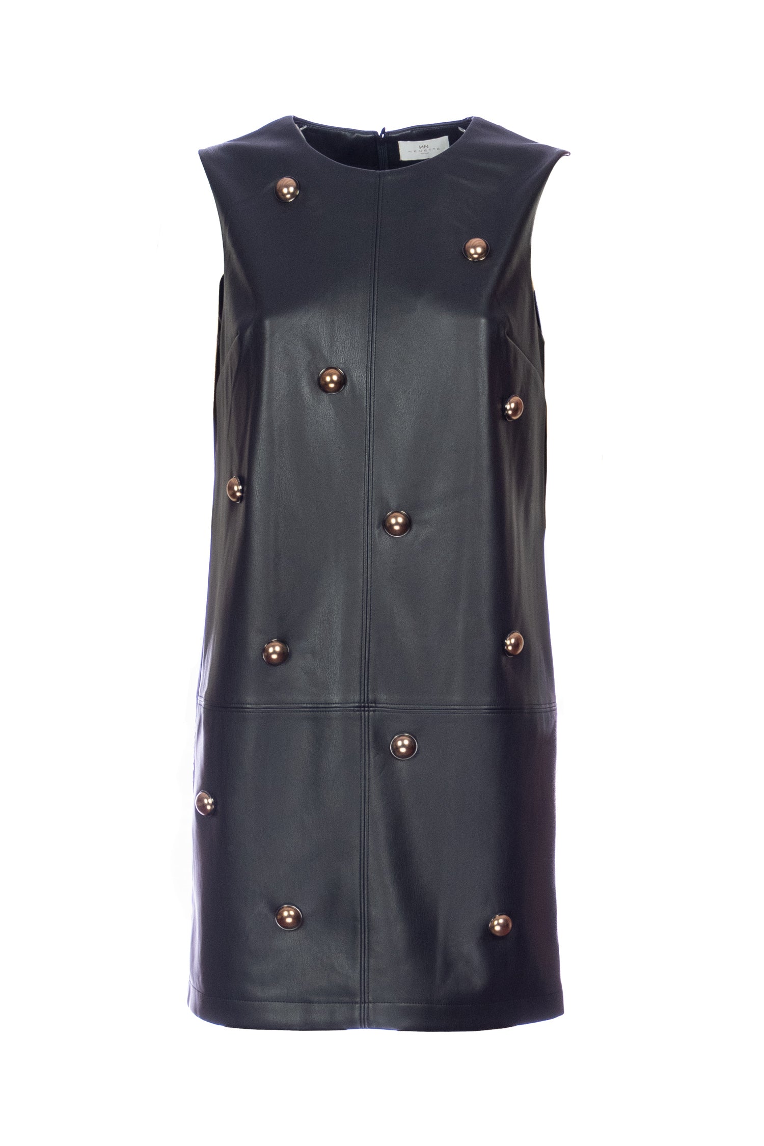 NENETTE Short black “AKKA” dress in eco-leather with studs 36NN-AKKA ...